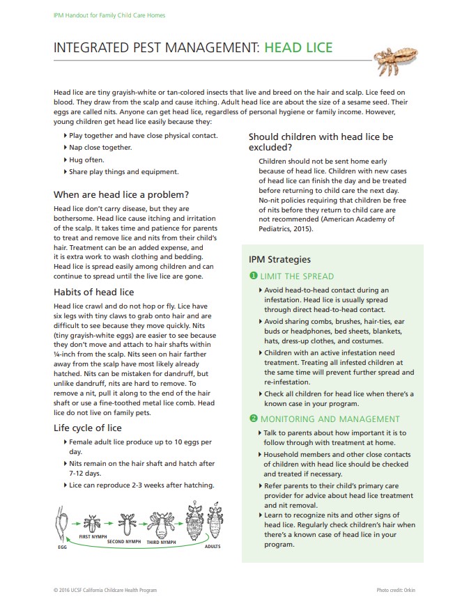 Integrated Pest Management of Head Lice | California Childcare Health Program